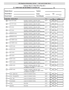 Subway Sandwich Order Form